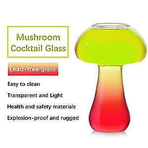 USEEKRIL Mushroom Glasses Creative Mushroom Shaped Drinks Cup Set of 2 Clear Mushroom Cocktail Glass Cups 8oz Wine Glasses for Party Drinking for KTV Home Bar Club (Transparent)