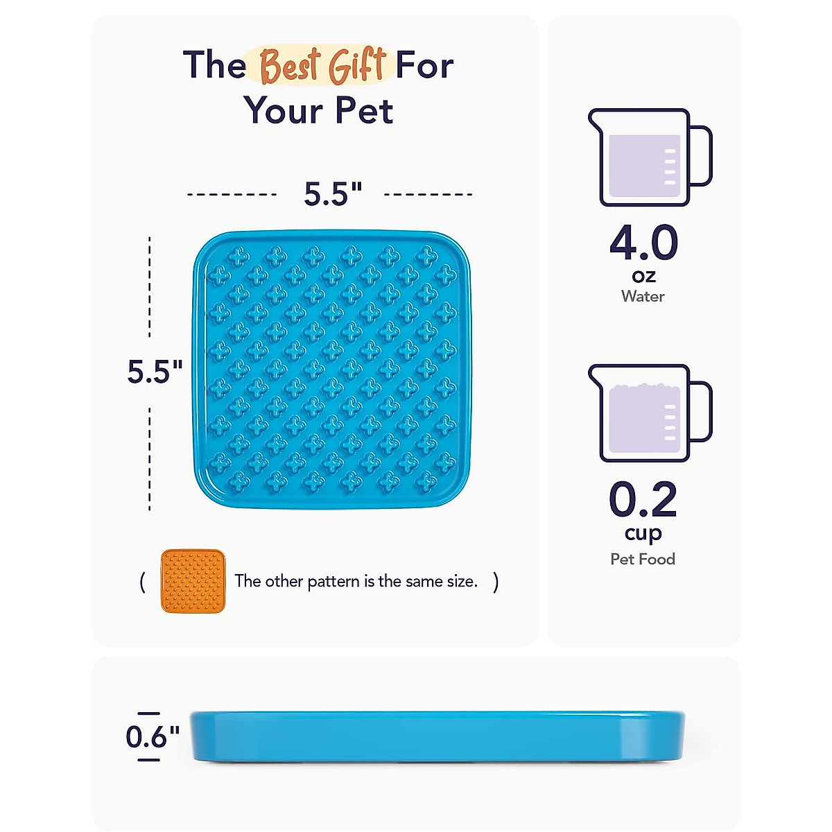 LE TAUCI PET Cat Slow Feeder, 5.5 Inch Lick Mat for Cats and Puppy,Anxiety Relief Licking Mat, Puzzle Feeder for Peanut Butter, Treats, Pet Enrichment Toys, Set of 2, Blue and Orange