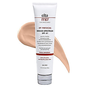 EltaMD UV Physical SPF 41 Tinted Mineral Sunscreen, Chemical-Free Actives Physical Sunscreen for Face, Protects Sensitive Skin and Post-Procedure Skin, Non-Greasy, Broad Spectrum Formula, 3.0 oz Tube
