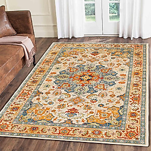 COMSLE Boho Area Rug, 4' x 6' Machine Washable Rugs for Entryway Faux Wool Large Rugs Distressed Throw Rug Non-Slip Floor Carpet for Indoor Bedroom Kitchen Living Room