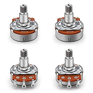 SAPHUE 4PCS A250K+B250K+A500K+B500K Push Pull Potentiometer Brass Metric Coarse 18-Spline Split Shaft Pots Audio Taper Potentiometers for Electric Guitar Bass,2T2V (250K&500K)