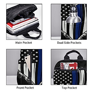 SWEET TANG American Thin Blue Line Flag Police love heart pattern black Backpack for Men Travel Laptop Backpack College Backpack Laptop Bag for Women