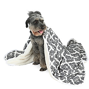 LUCKITTY Waterproof Dog& Cat Blankets,Suit UP to 20 LBS Small Pets,Paw Print Washable Puppy Blanket for Couch,Car,Bed Protection,Reversible Fluffy Sherpa Fleece Plush Pet Throws,22Wx30L,Grey