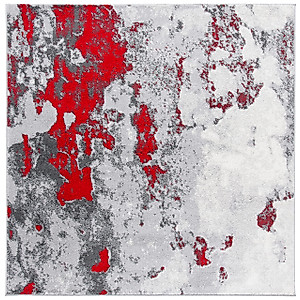 SAFAVIEH Adirondack Collection 10' Square Red / Grey ADR134Q Modern Abstract Non-Shedding Living Room Bedroom Dining Home Office Area Rug