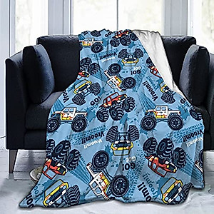 Perinsto Monster Truck Cars Pattern Throw Blanket Ultra Soft Warm All Season Decorative Fleece Blankets for Bed Chair Car Sofa Couch Bedroom 50"X40"