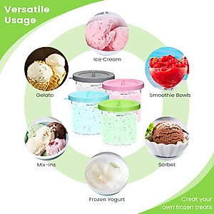 MOVAFEE 16 oz. Extra Pint | Containers Replacement for Ninja Creami Pints and Silicone Lids - 4 Pack, Compatible with Ninja Creami NC301 NC300 NC299AMZ Series Ice Cream Maker, MOV-NCP-04