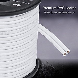 TYUMEN 18 AWG Gauge 2 Conductor Stranded 40 FT Roll Speaker Zip Wire Car Home Audio Cable, 99.95% Oxygen Free Copper Wires, White