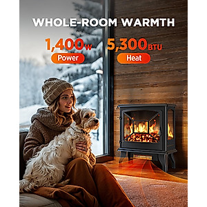Silonn Electric Fireplace Heater, 5300 BTU Portable Fireplace with App & Remote,24-inch Low Noise Electric Fire Place with 5 Brightness Levels, Temp Control & Timer for Living Room, Bedroom, Black