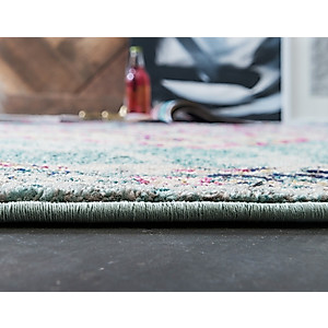 Unique Loom Medici Collection Floral Medallion Traditional Vintage Light Blue Round Rug (8' 0 x 8' 0)