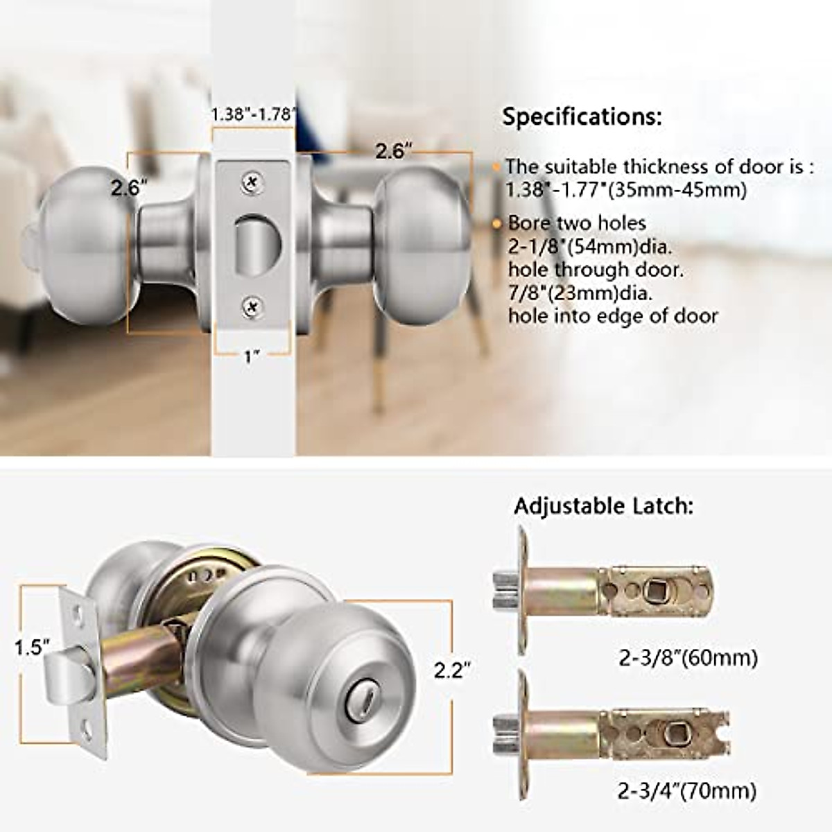 Probrico Colonial Style Privacy Door Knob, Brushed Nickel Bath/Bed Door Lock