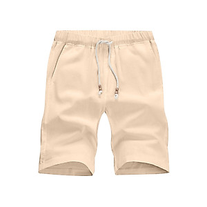 JMIERR Men's Shorts Casual Summer Beach 9 Inch Inseam Drawstring Golf Linen Cotton Elastic Waist Short for Men, US 38(XL),09 Beige