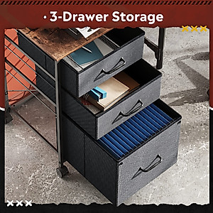 DEVAISE Mobile File Cabinet, Rolling Printer Stand with 3 Drawers, Fabric Vertical Filing Cabinet fits A4 or Letter Size for Home Office, Rustic Brown