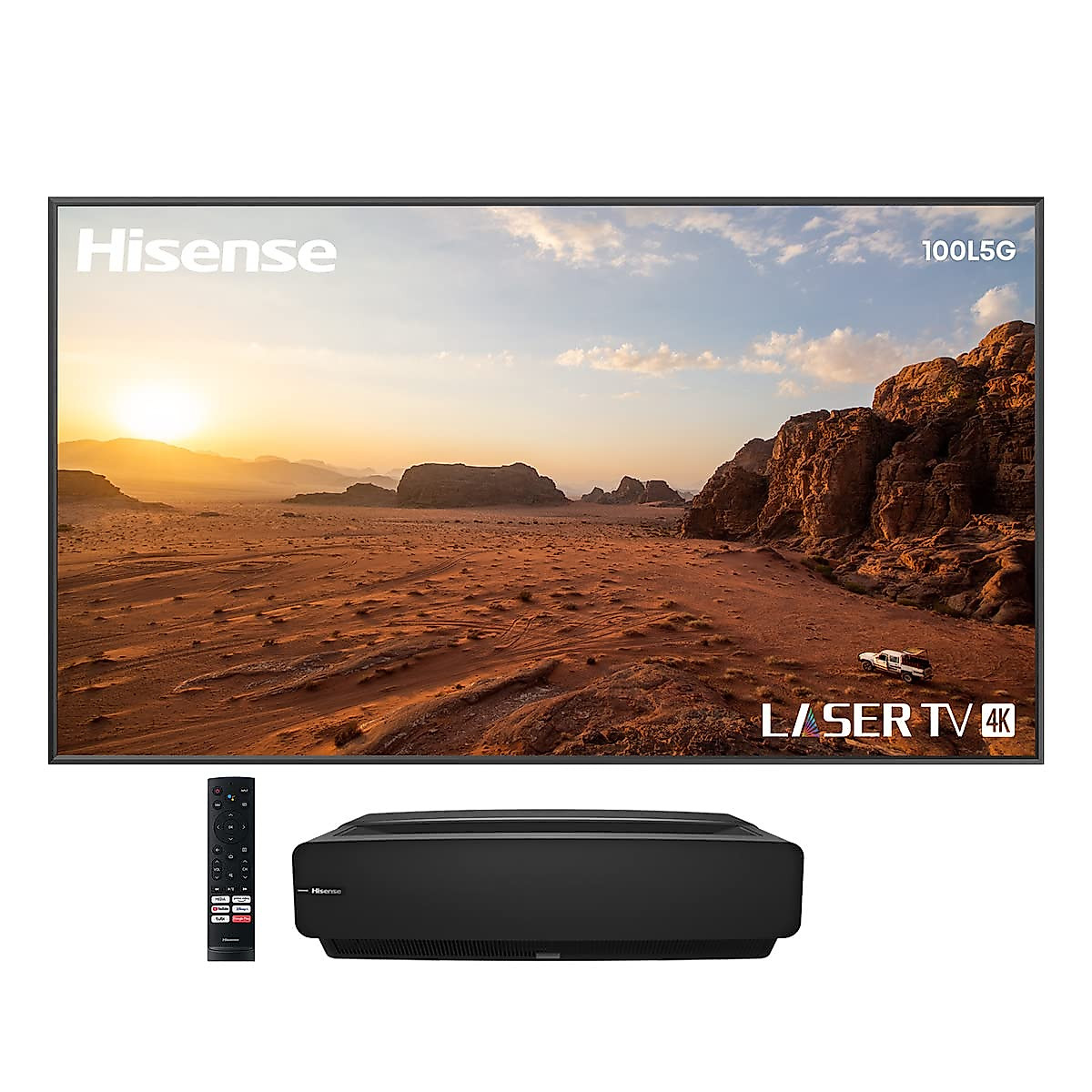 Hisense 100L5G-CINE100A 4K UHD Laser TV, UST Ultra Short Throw Projector with 100" ALR Screen, 2700 ANSI Lumens, Android TV, HDR10, 30W (Stereo) Dolby Atmos, Built-in Alexa and Google Assistant