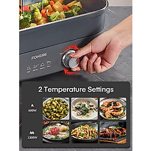 FOHERE 4.8Qt Hot Pot Electric, Ceramic Nonstick Electric Pot for Cooking, 1300W Electric Shabu Shabu Pot w/Dual Temperature Control for Home, Party, Family & Friend Gathering