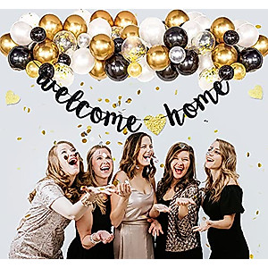 Hombae Welcome Home Decorations, Welcome Home Banner Cake Topper Balloons Kit, Welcome Back Home Military Baby Girl Baby Boy, Gold Family Theme Party Supplies, Deployment Returning Army Homecoming Party Décor