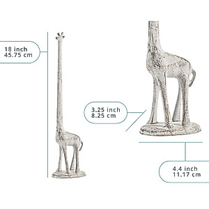 Paper Towel Holder or Free Standing Toilet Paper Holder- Cast Iron Giraffe Paper Holder - Decorative Bathroom Toilet Paper Holder or Stand Up Paper Towel Holder - Antique White by Comfify