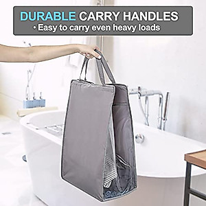 Fentec Hanging Laundry Hamper, Hanging Laundry Basket, Slim Laundry Hamper Bag with Handles, Portable Hanging Closet Hamper, Mesh Heavy Duty Hanging Laundry Bag Grey 2 Pack