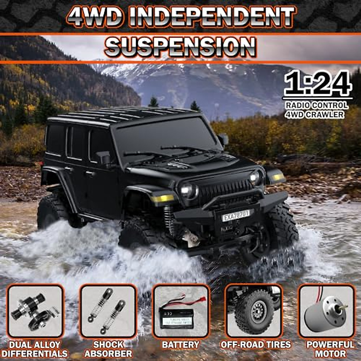 Rc Rock Crawler Rc Cars, Rc Truck 4x4 Off Road Waterproof, All Terrain 1/24 RC Monster Truck, Ideal Christmas Birthday Gifts for Kids Boys Adults