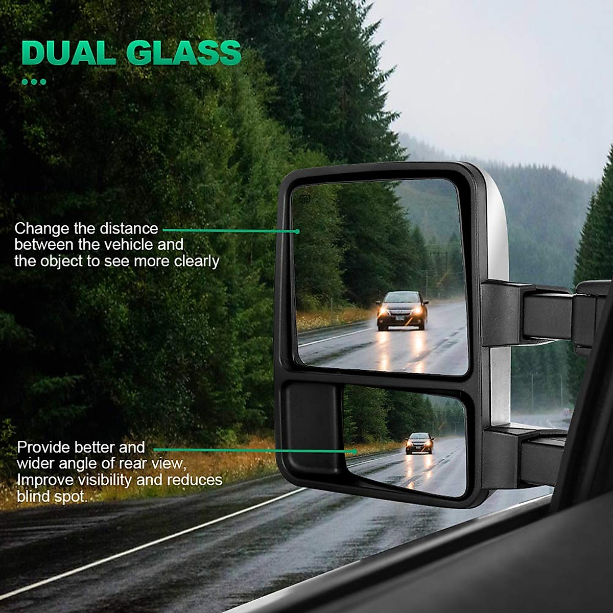 AUTOMUTO Towing Mirror Driver and Passenger Side Tow Mirrors Fit Compatible with 1999-2007 For Ford for F250/for F350/for F450/for F550 Super Duty Power Adjusted Chrome Heated Turn Signal Light