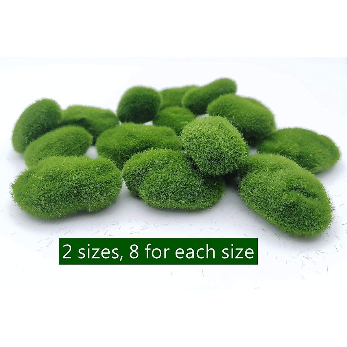 COUOC 16 Pieces (2 Size) Artificial Moss Rocks, Decorative Faux Green Moss Covered Stones, Green Moss Balls Fake Moss Decor for Pot Planter Fairy Gardens Floral Arrangements Craft