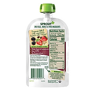 Sprout Organic Baby Food, Stage 2 Pouches, Fruit Veggie & Grain Blend, Mixed Berry Oatmeal, 3.5 Oz Purees (Pack of 6)