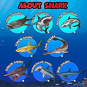Yeonha Toys 8 Pack Shark Toys with Educational Booklet, Soft Plastic Realistic Shark Figure Set for Kid, Ocean Sea Animal Party Favor, Pool Bath Tub Toy for Toddler Child Boy Girl, Birthday Gift