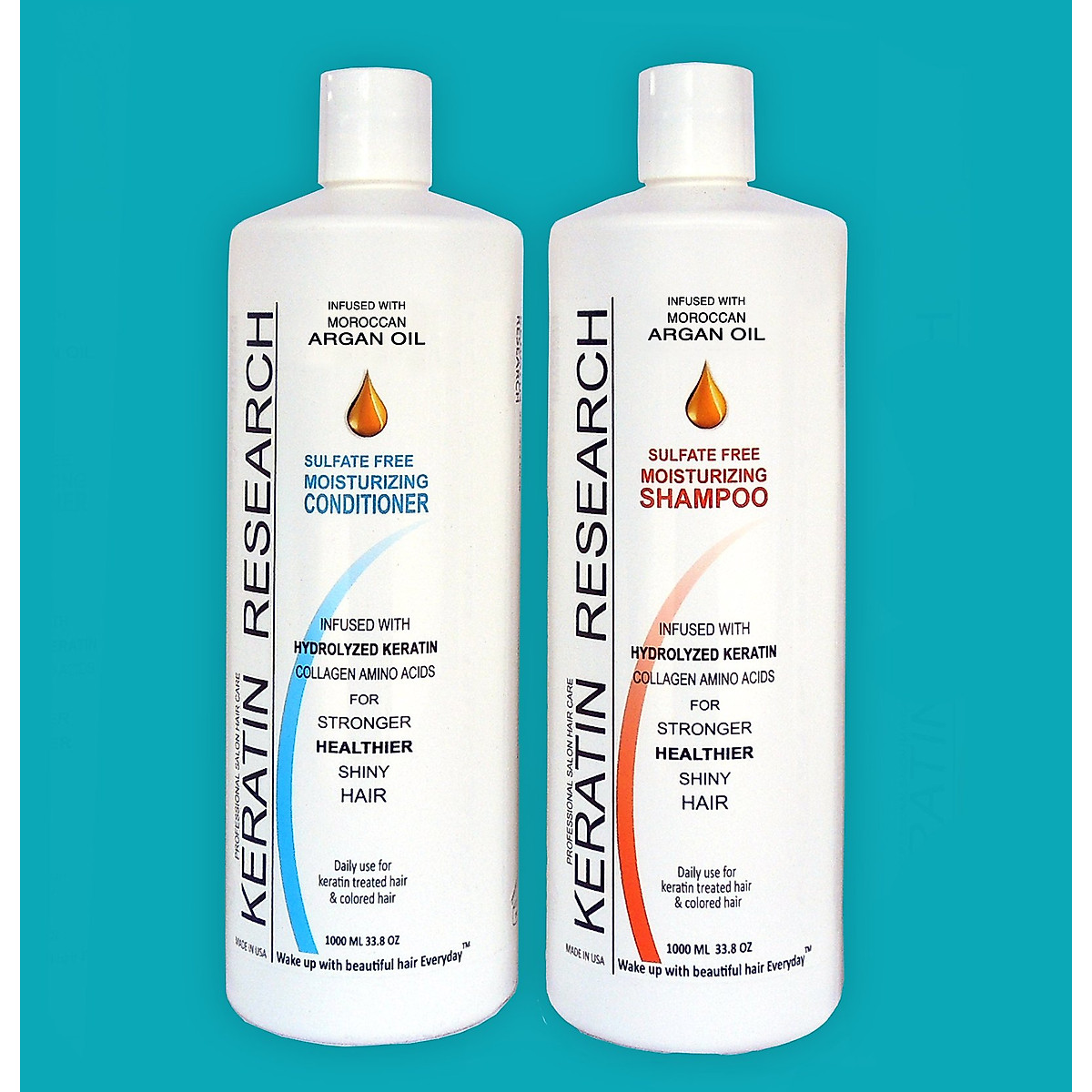 Sulfate Free Shampoo & Conditioner 2x 1000ml Bottles Value Set infused with Moroccan Argan Oil, By Keratin Research post treatment shampoo