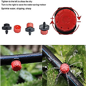 Drip Irrigation Kit Adjustable Drip Irrigation Dripper, Drip Irrigation Tee Rod Connector, Lawn and Herb Garden Irrigation Hose Fitting Sprinkler Irrigation System / 50 Pairs(Black+ Red)