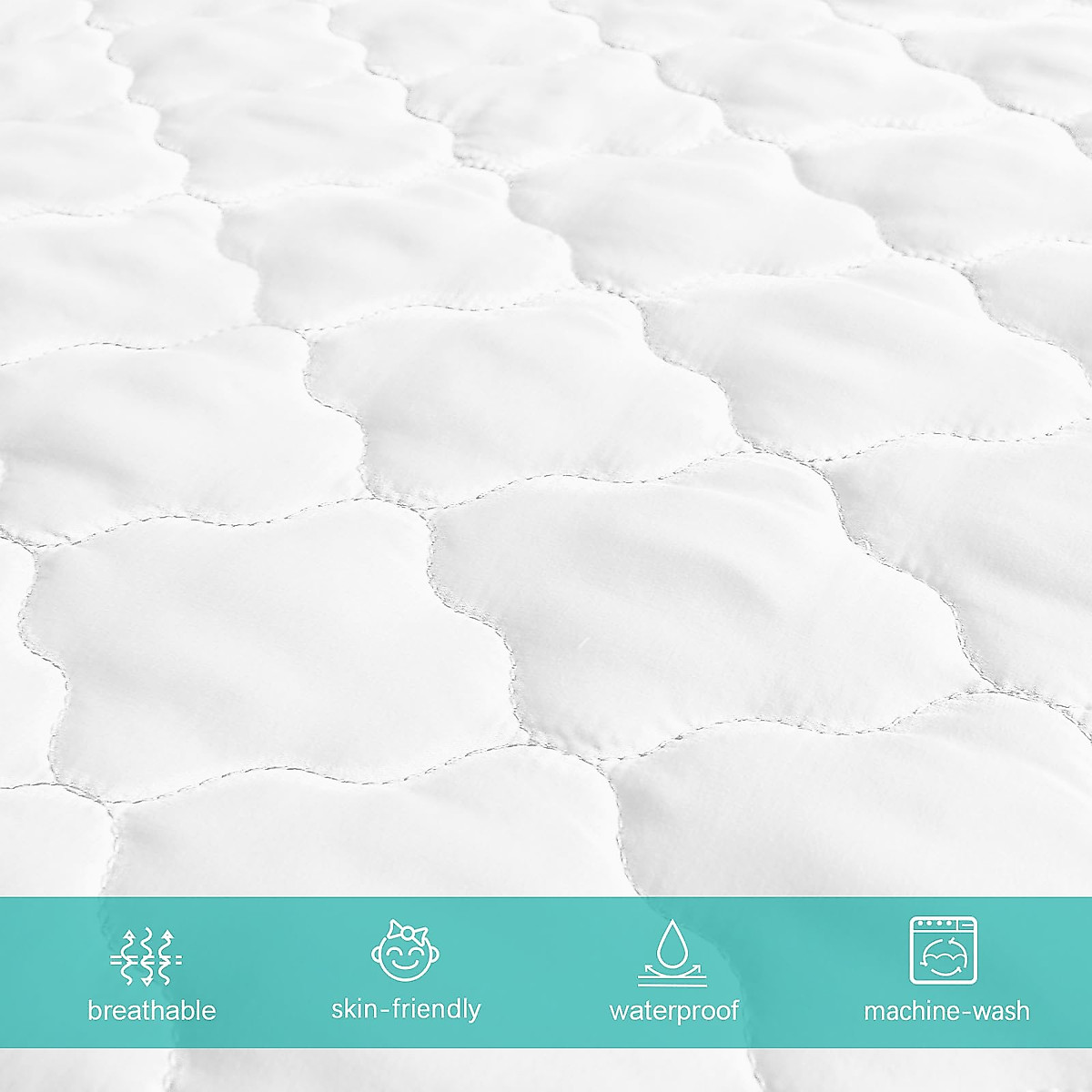 Crib Mattress Protector Waterproof & Noiseless Crib Mattress Pad Cover, Skin Friendly & Breathable & Machine Wash 100% Absorbent Crib Toddler Mattress Protector, (Quilted Improved Thickness)