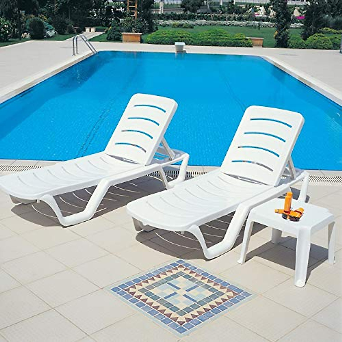 Compamia Sunray Square Resin Patio Side Table in White (Set of 2)