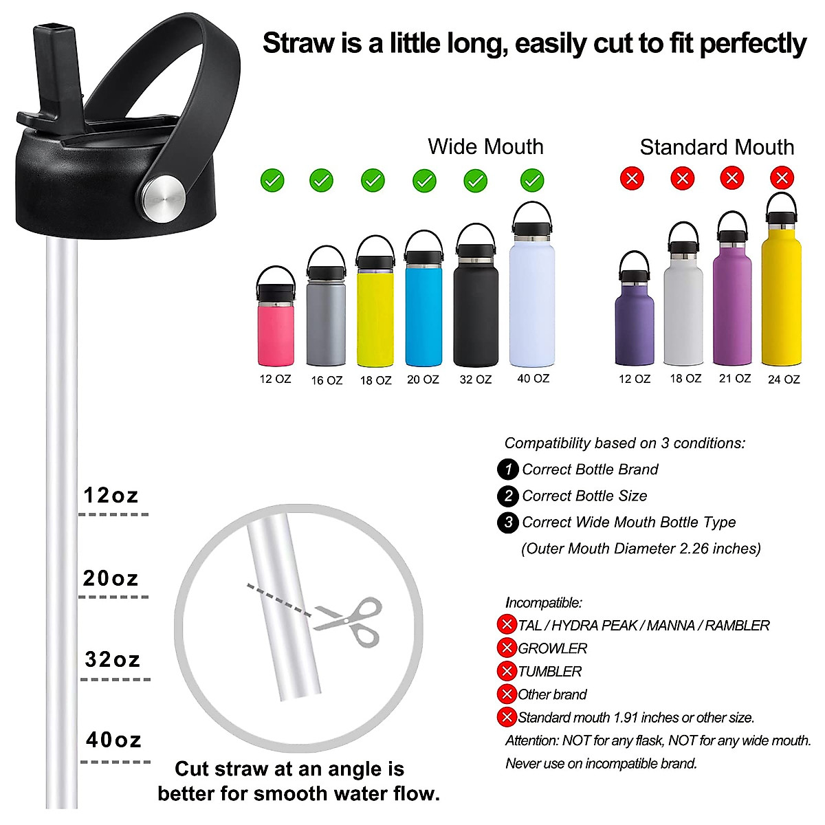 Aoitoque Straw Lid for Hydro Flask Wide Mouth, Lids with Straw for Hydro Flask 18oz 32oz 40oz Wide Mouth, Lids for Hydroflask Wide Mouth Straw Lid Top Straw Cap Hydroflask Wide Mouth Lid