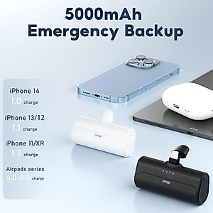 UPEB 2 Packs Portable Phone Charger iPhone 5000mAh with Built in Cable, MFi Certified Mini Power Bank Cordless External Battery Pack Charger for All iPhone Series 14/13/12/11/XR/X/SE/8/7/6 Pro Max