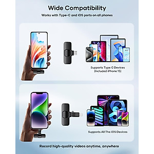 KUKIHO 2 Pack Wireless Lavalier Microphone for iPhone iPad and Android Phone, Lapel Mic Plug and Play Wireless Mic Noise Reduction Microphone for Video Recording Interview Podcast Vlog YouTube Tiktok