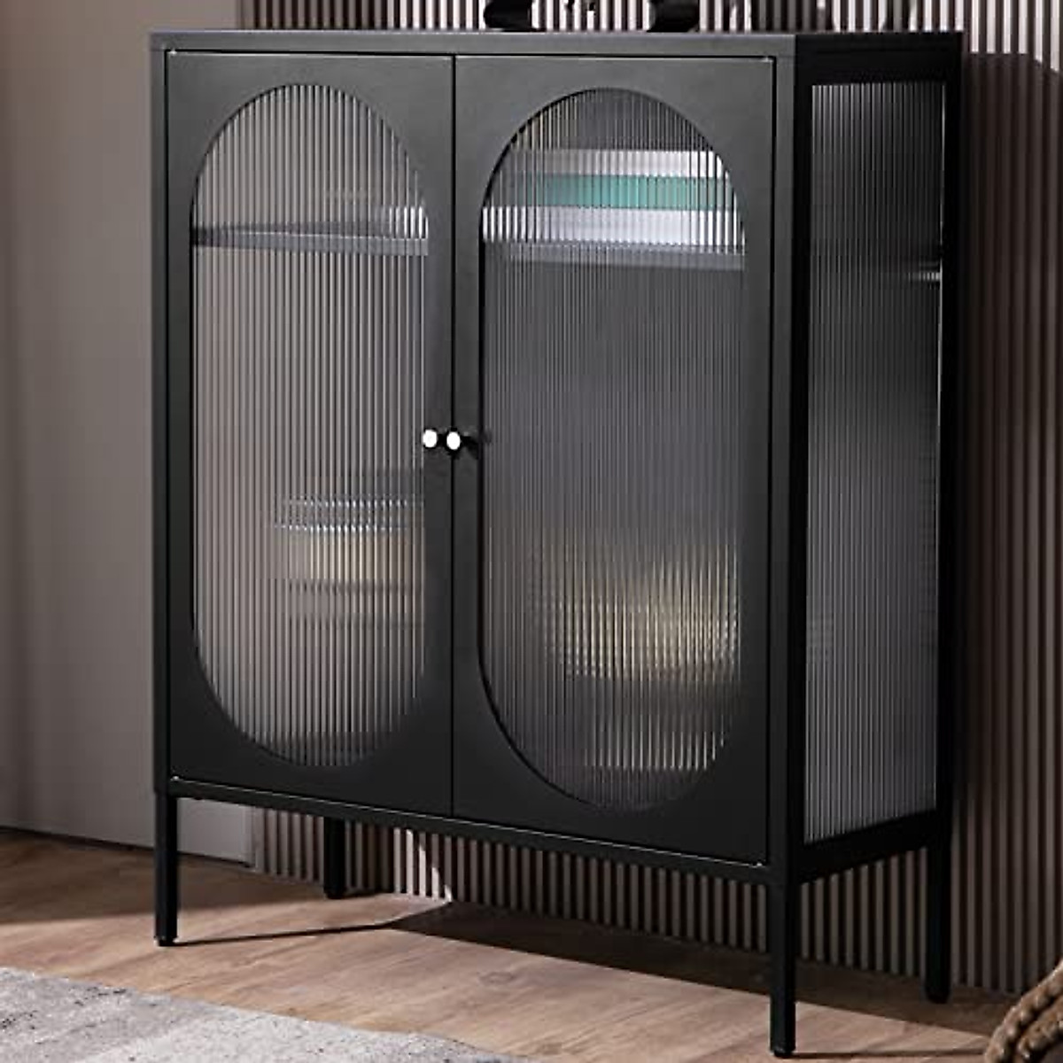 SICOTAS Sideboard Cabinet Buffet, Modern Accent Buffet Storage Cabinet with Glass Doors, Free Standing Cabinet for Living Room, Cupboard Console Table for Kitchen Dining Room, Black