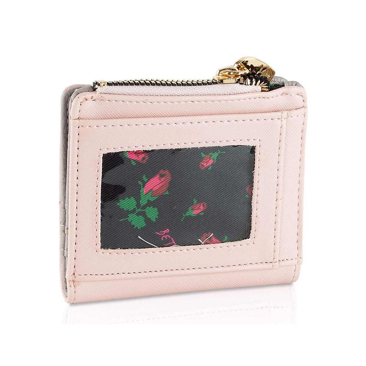 Betsey Johnson New French Foldover Snap Bifold Clutch Wallet Purse - Pink/Grey
