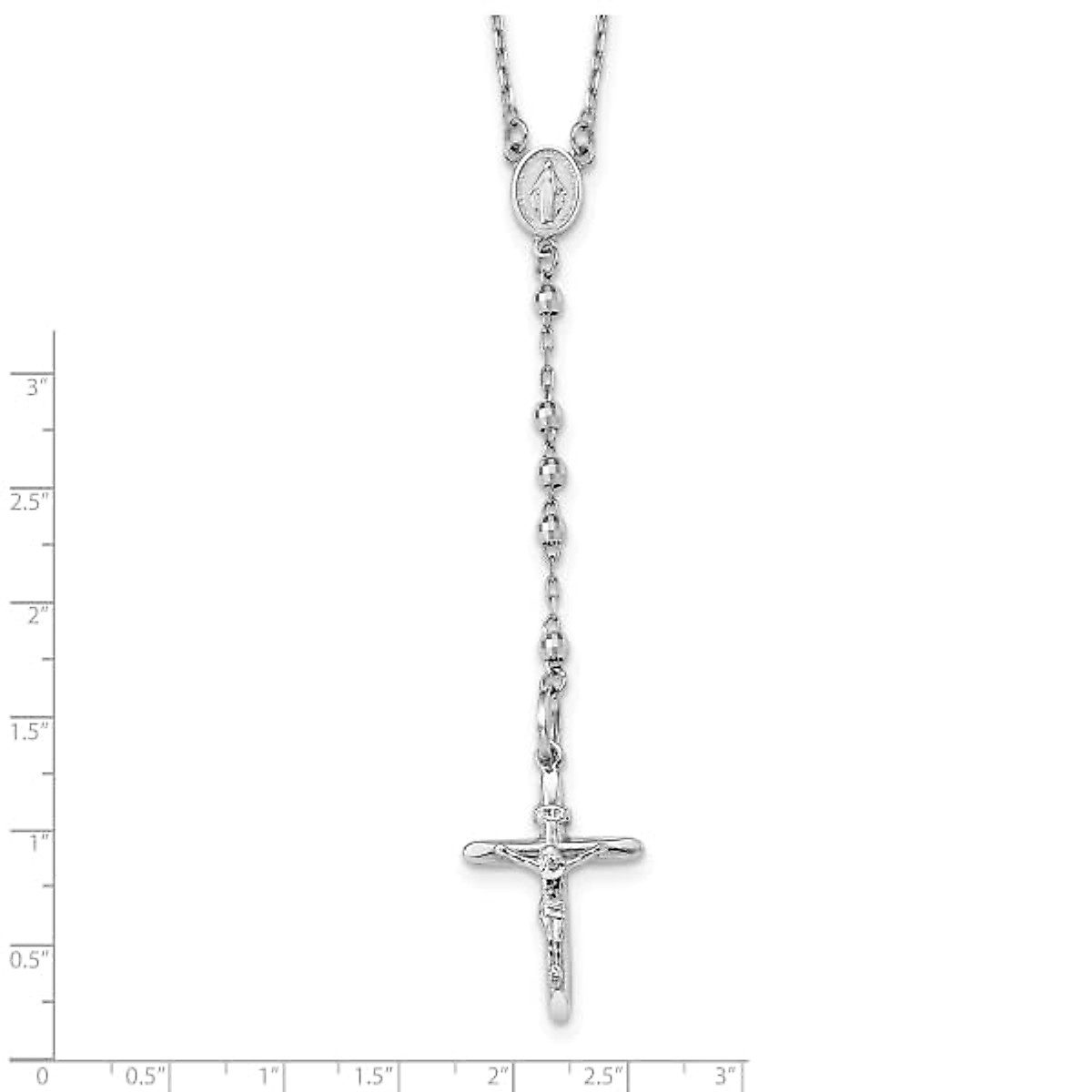 IceCarats 14K White Gold 3mm Beaded Rosary Necklace 24 inch Chain