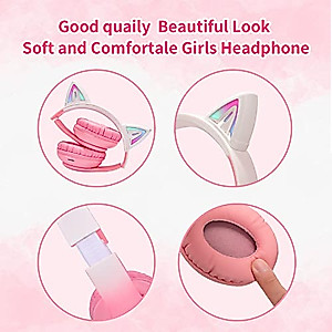 TOKANI Cat Ear Headphones, Kids Bluetooth Headphone with Microphone,Foldable Comfortable and Adjustable Wireless/Wire Over Ear Headset for Girls Teenagers and Adults(Pink)
