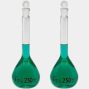250ml Volumetric Flask, 3.3 Boro Glass, Class A, Ground Stopper, Karter Scientific 213W6 (Pack of 2)