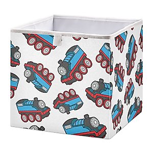 RunningBear Cute Train Vector Storage Basket Storage Bin Square Collapsible Nursery Hamper Shelves Cloth Baskets Organizer for Nursery Toys Kids Room