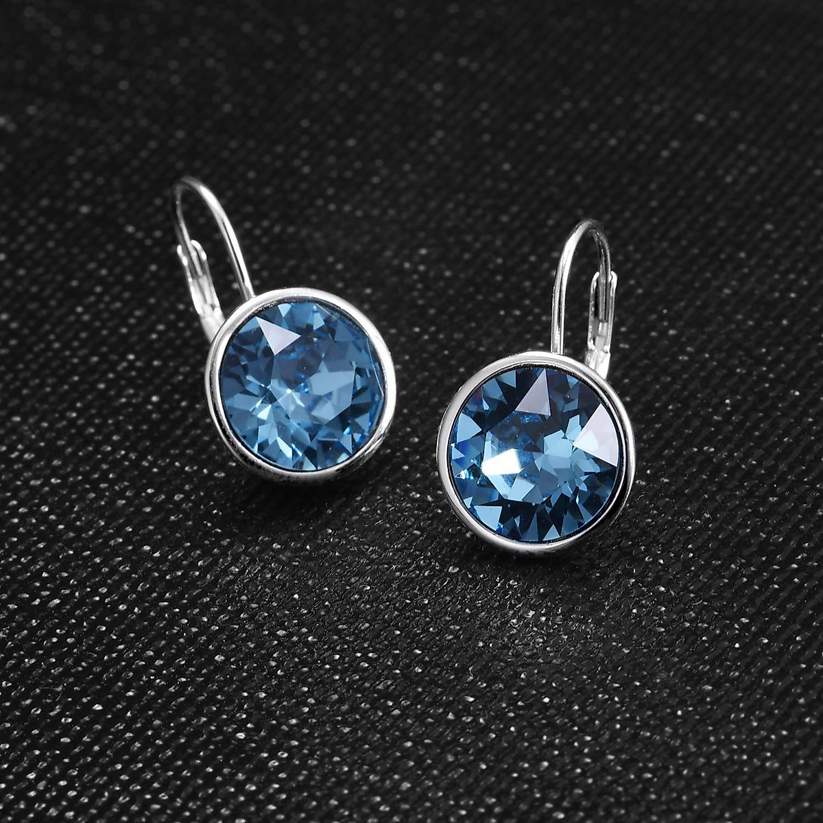 AOBOCO Sterling Silver Blue Bella Earrings Embellished with Crystals from Austria, Hypoallergenic Simulated Aquamarine Earrings for Women, Anniversary Birthday Jewelry Gifts for Girlfriend Sister