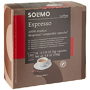 Amazon Brand - Solimo Espresso Capsules 50 CT, Compatible with Nespresso Original Brewers