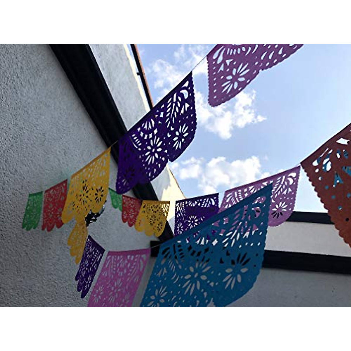 Mexican Papel Picado Banner (5 Count) Mexican Fiesta Decorations 50 Paper Tissue Paper Panels of Vivid Color Flowers 65.5 Feet Total Length