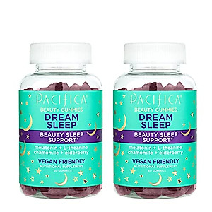 Pacifica Beauty Dream Sleep Gummies Supplement, Wheat, Soy + Gluten Free, Melatonin, L-theanine, Chamomile + Elderberry, Vegan and Cruelty Free, Purple, 60 Count, Pack of 2
