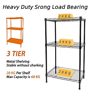 YL traV 3 Tier Kitchen shelves,Wire Shelving, Shelving Units and Storage Rack, Fixed Layer Spacing Storage Metal Large Capacity 17.3" L x 11.4" W x 31" H for Pantry Closet Kitchen Laundry Black