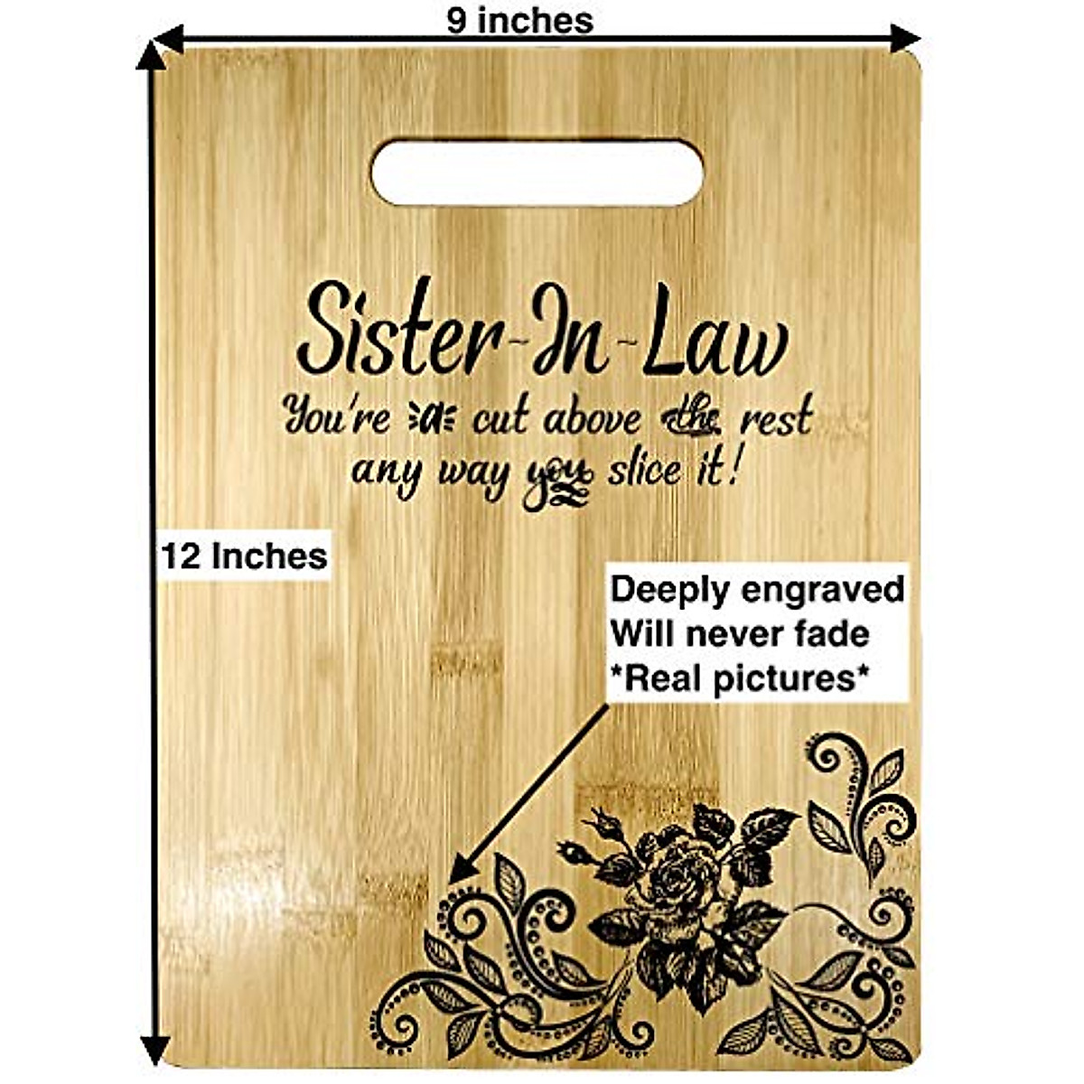 Gift for Sister in Law Engraved Bamboo Cutting board 9” x 12