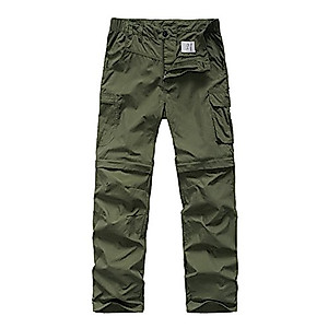 linlon Kids' Cargo Pants, Boy's Casual Outdoor Quick Dry Waterproof Hiking Climbing Convertible Trousers #9016-Army Green-L