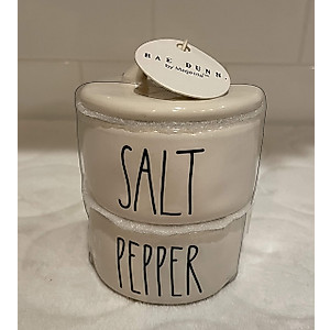 Rae Dunn By Magenta 2 Piece SALT & PEPPER Stacking Ceramic LL Salt & Pepper Cellars Set