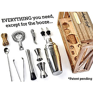 Mixology Bartender Kit: 11-Piece Bar Tool Set with Rustic Wood Stand | Perfect Home Bartending Kit and Cocktail Shaker Set for a True Drink Mixing Experience | Fun Housewarming Gift Idea (Silver)