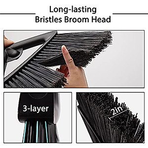 Eyliden Heavy Duty Broom, Commercial Angle Broom with Long Handle, Rough Surface Outdoor Broom for Garages Courtyard Sidewalks Decks, Perfect for Indoor Kitchen Office Lobby Sweeping