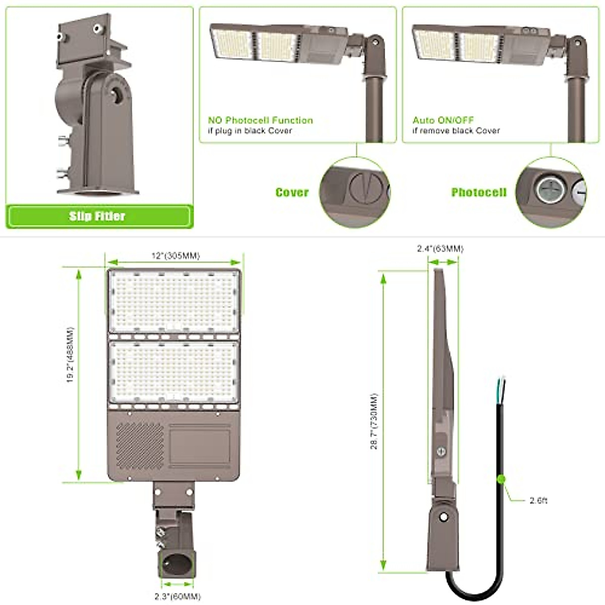 OPENLUX UL Listed 320W LED Parking Lot Light with Photocell 48000LM LED Shoebox Pole Lights Slip Fit Mount Flood Lights 5000K IP65 Outdoor Street Court Commercial Lighting AC 100-277V